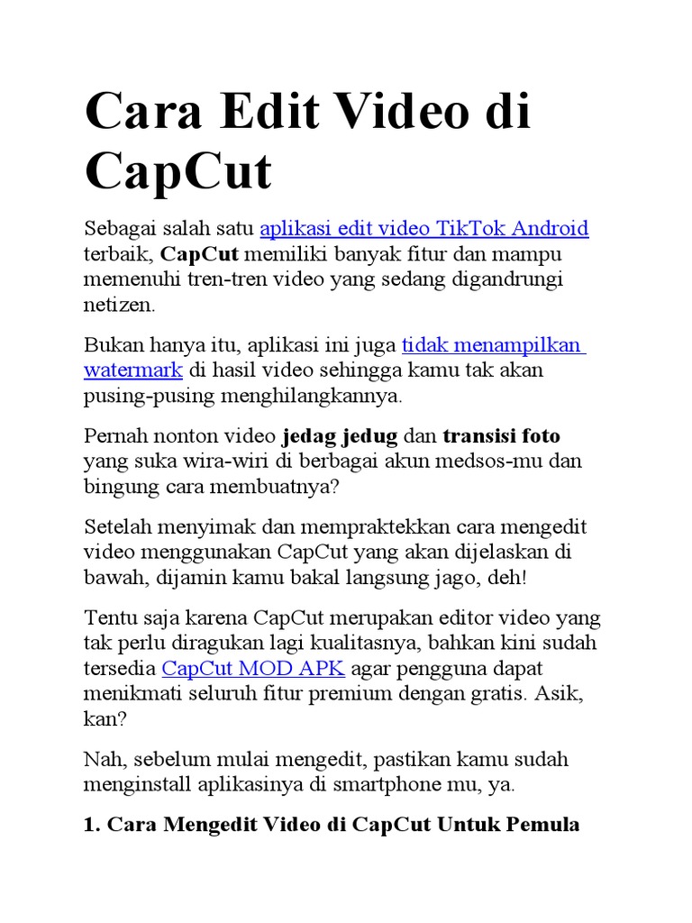 Cara Edit Video Di CapCut | PDF | Komputer