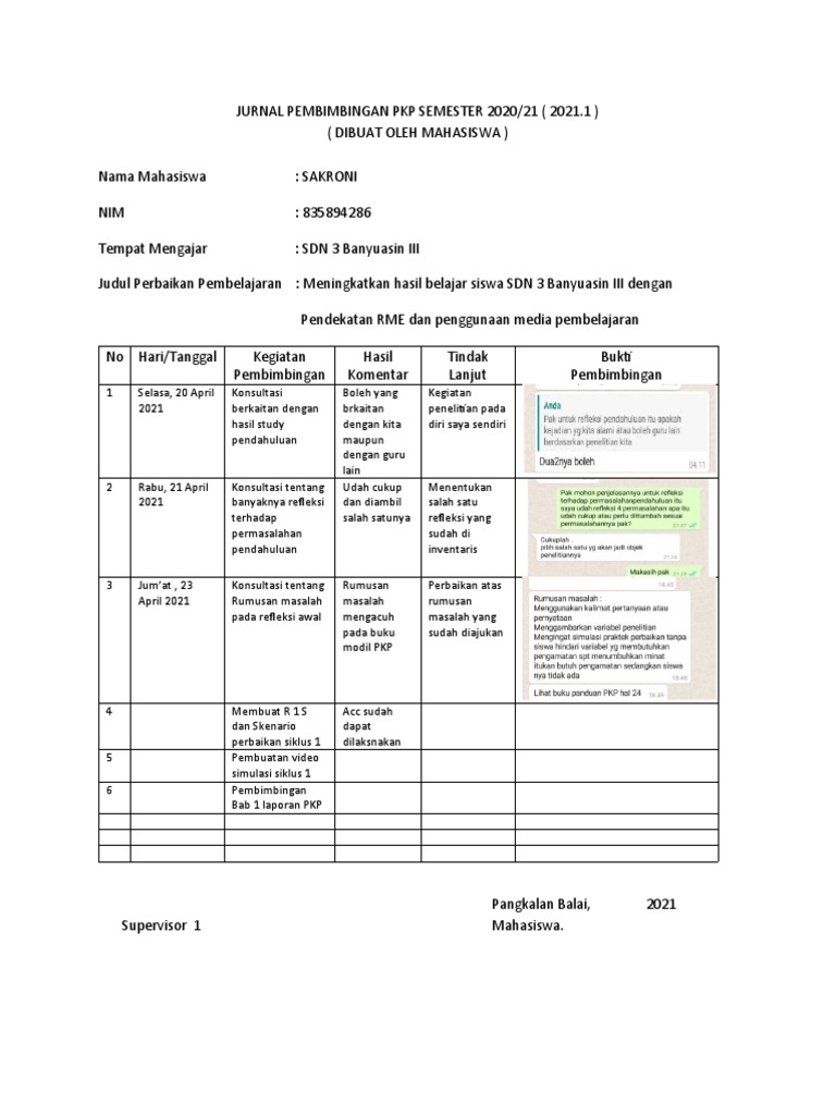 Jurnal Pembimbingan PKP Semester 2021 | PDF