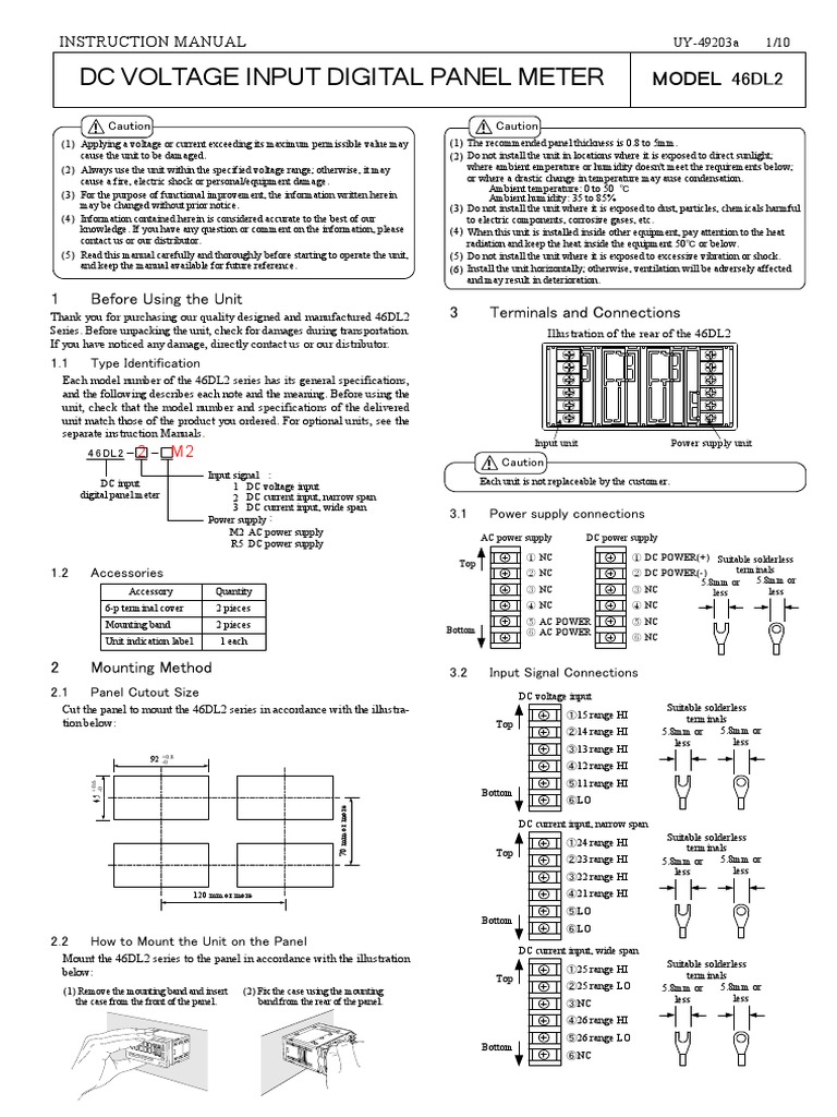 DC Voltage Input Digital Panel Meter: 1 Before Using The Unit 3 Terminals and Connections | PDF ...