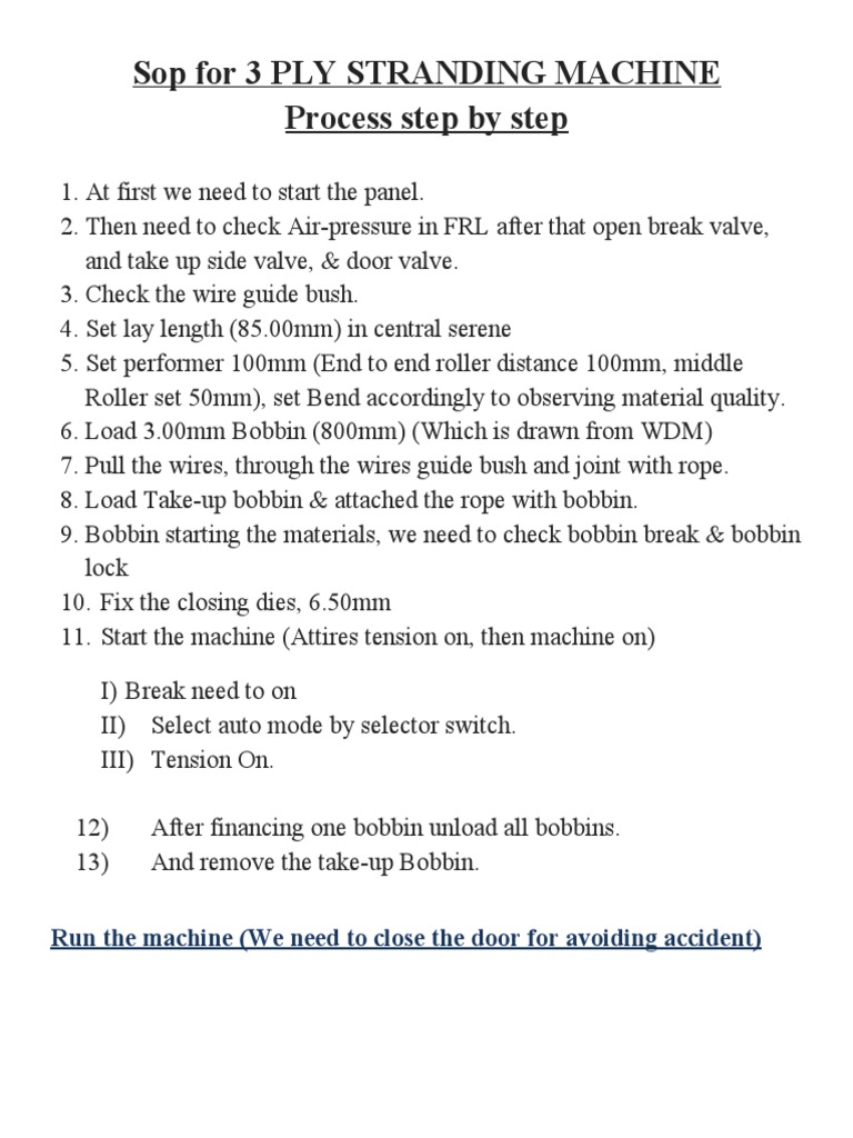 SOP For 3 Ply Stranding Machine . | PDF