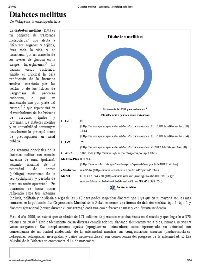 Diabetes Mellitus - Wikipedia, La Enciclopedia Libre | PDF | Diabetes ...