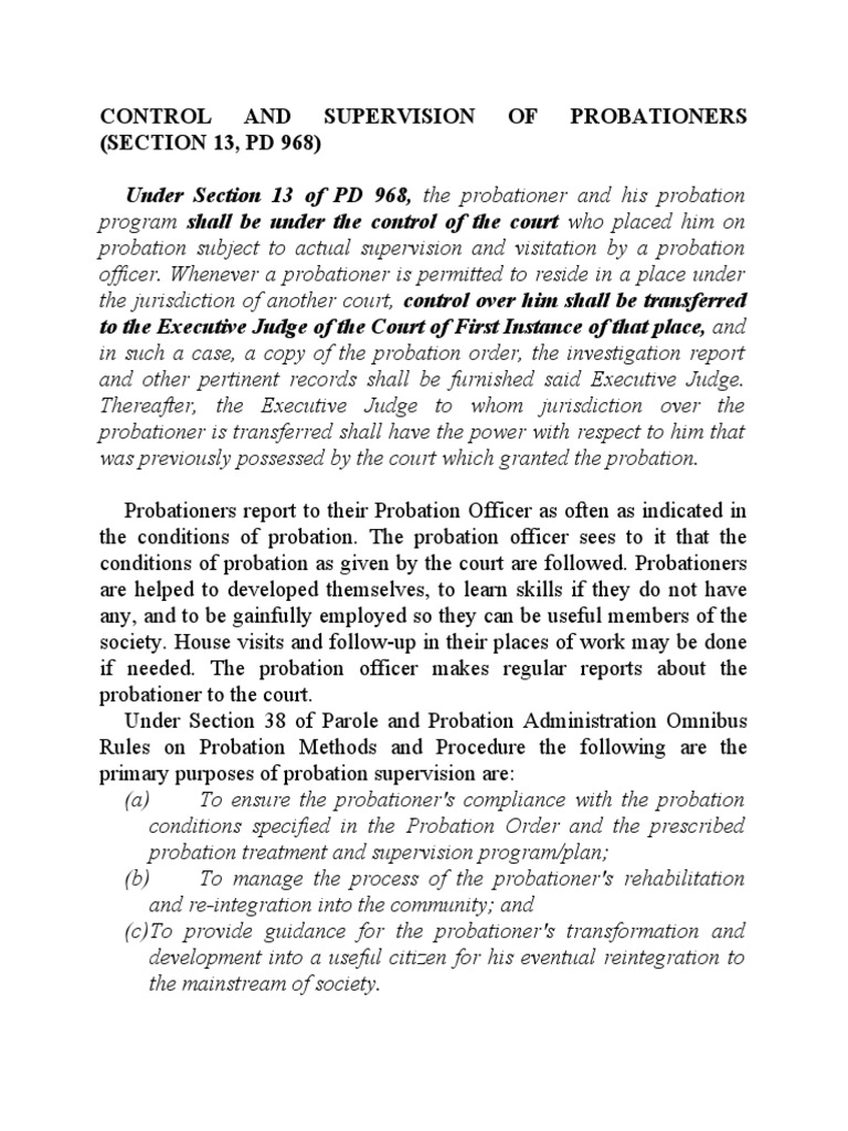 Control and Supervision of Probationers | PDF | Probation | Probation ...