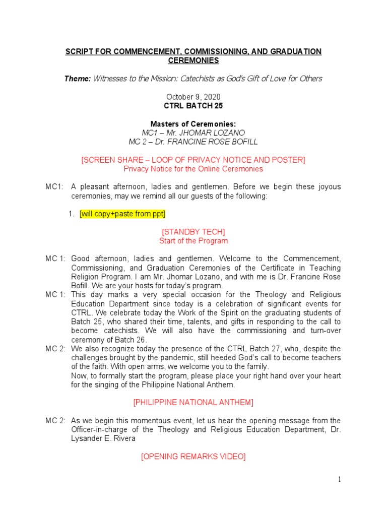 Theme:: Script For Commencement, Commissioning, and Graduation ...