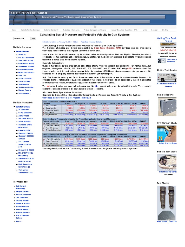 Calculating Barrel Pressure and Projectile Velocity in Gun Systems ...