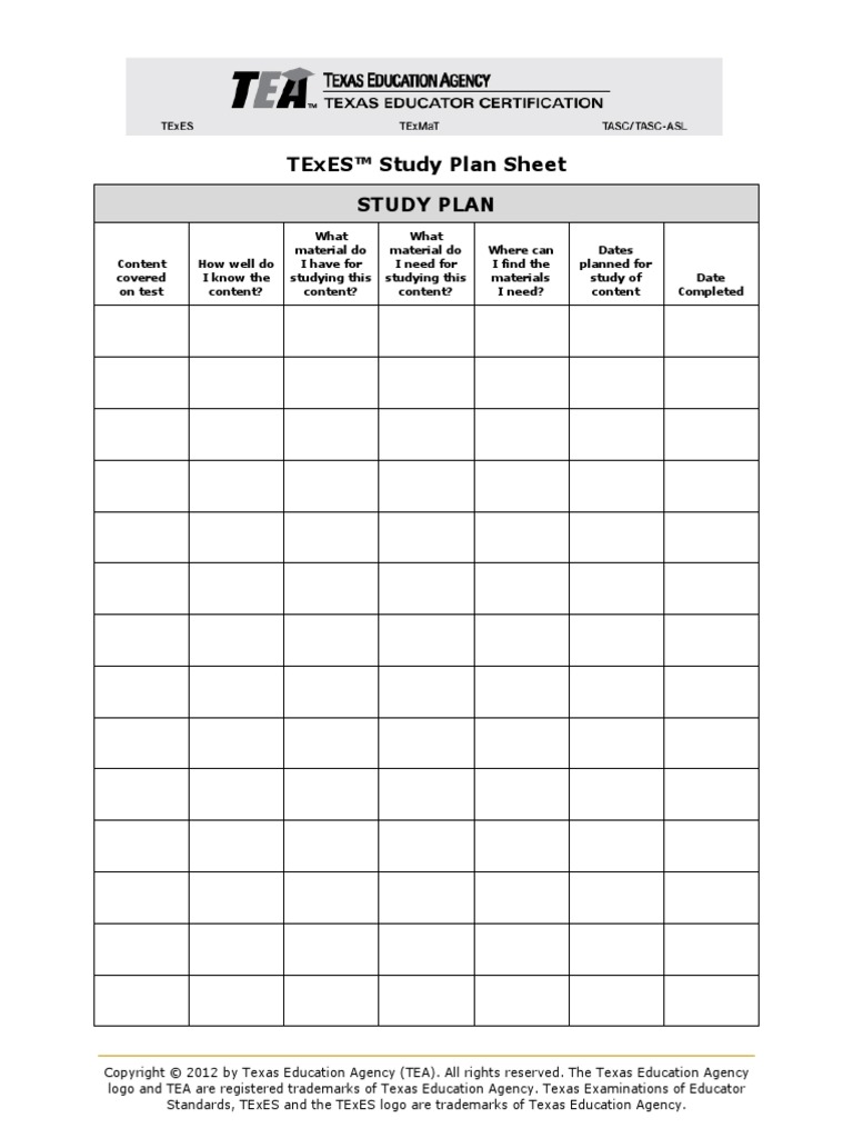 Study Plan Sheet Example | PDF