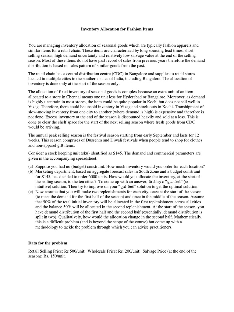 Inventory Allocation Problem | PDF | Inventory | Retail