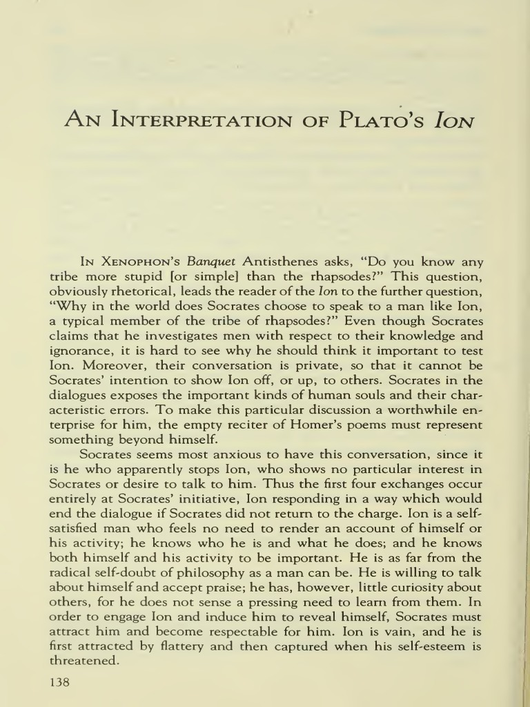 Allan Bloom - ''An Interpretation of Plato's ION'' (1970) | PDF ...