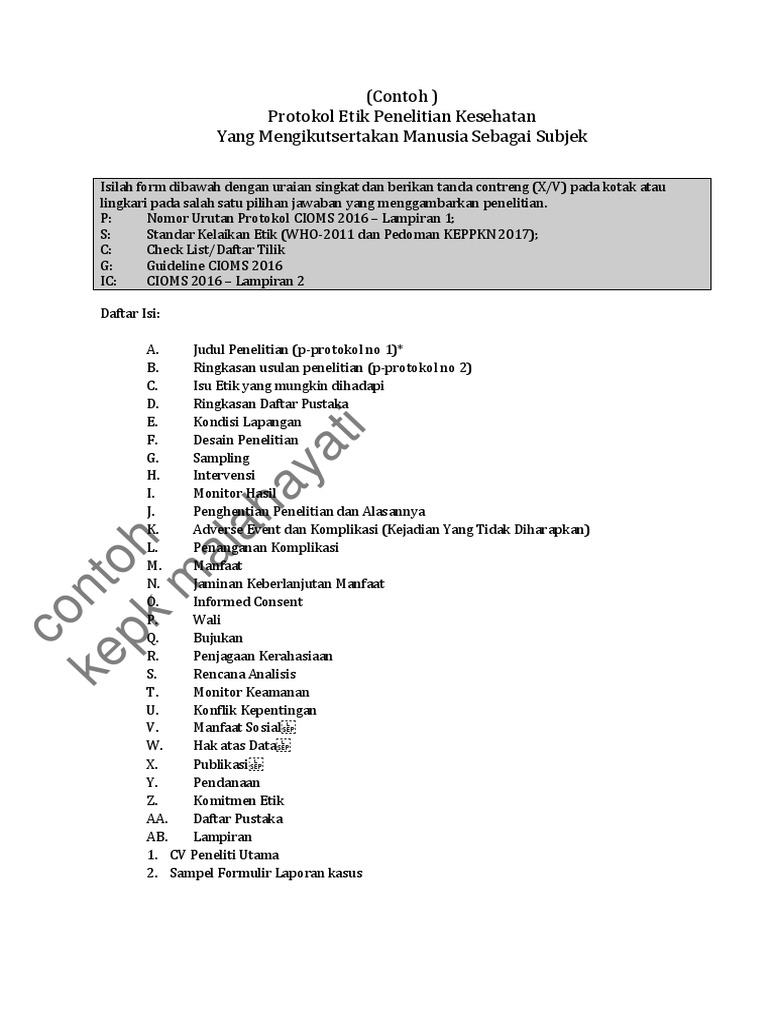 Contoh Protokol Penelitian | PDF