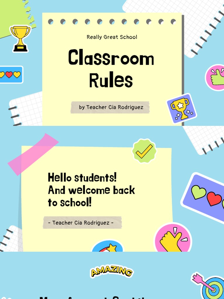 Blue Playful Class Room Rules Presentation | PDF | Lecture | Classroom