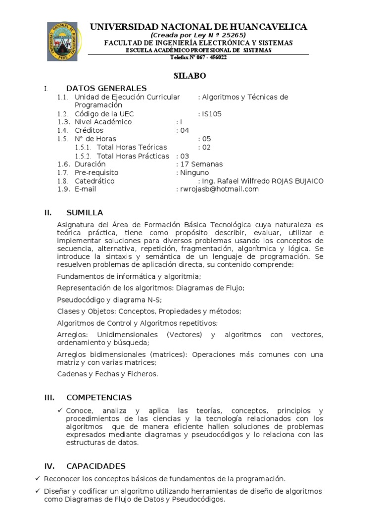 Silabo Algoritmo y Técnicas de Programacion | PDF | Algoritmos | Matriz ...
