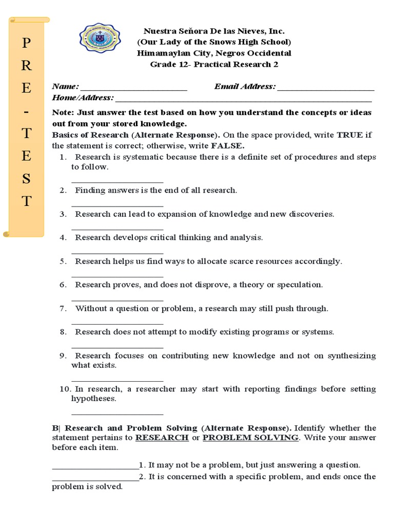 Pre Test Practical Research 2 | PDF | Qualitative Research | Interview