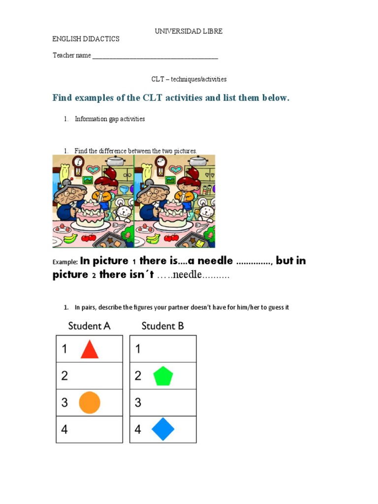 Find Examples of The CLT Activities and List Them Below | PDF | English ...