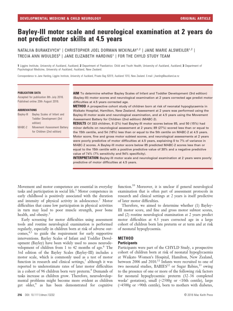 Bayley-III Motor Scale and Neuro Exam at 2 Years Doesnt Predict Motor ...