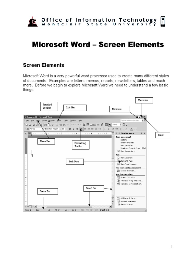 Microsoft Word Screen Elements Overview | PDF | Window (Computing ...