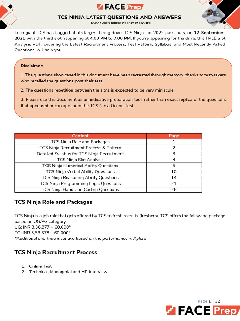 Analysis of the TCS Ninja Online Assessment Test Format, Pattern ...