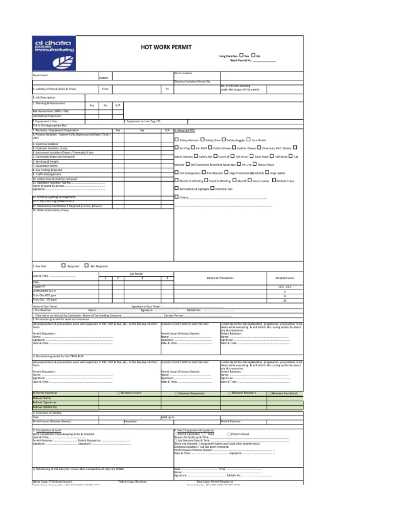Hot Work PTW | PDF | Personal Protective Equipment | Safety
