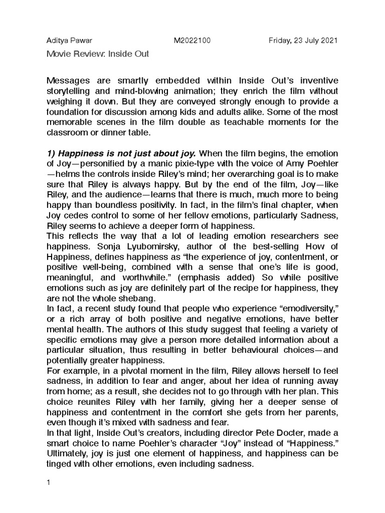 Movie Review Ethos | PDF | Happiness | Emotions