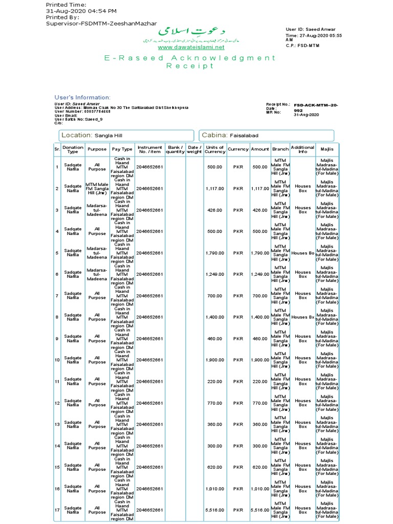 E-Raseed Acknowledgment Receipt: Location: Cabina | PDF | Money | Economies