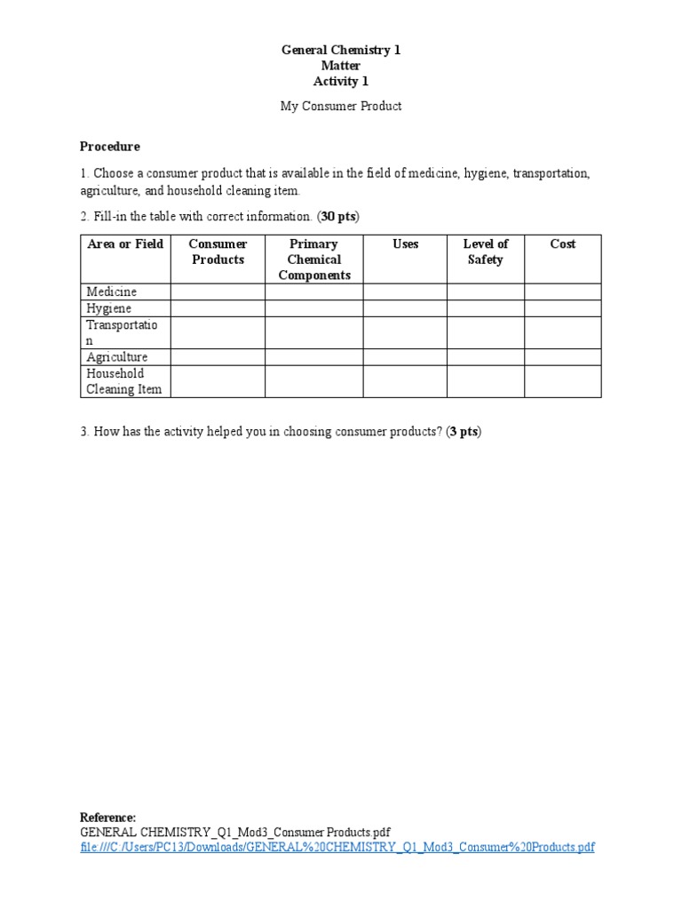 Consumer Products in General Chemistry | PDF | Self-Improvement ...