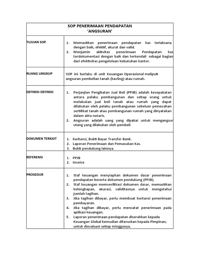 Sop Penerimaan Pendapatan Angsuran | PDF