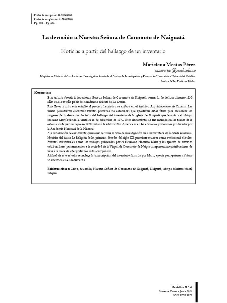 Marianela Mestas Artículo | PDF | María, madre de Jesús | Venezuela