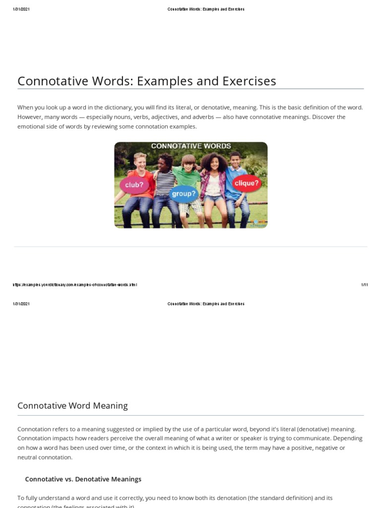 Connotative Words - Examples and Exercises | PDF | Word | Adverb
