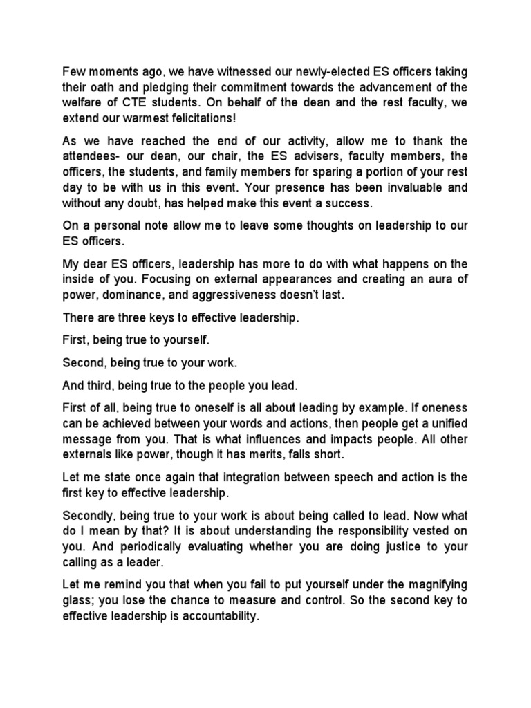 Closing Remarks-Induction of Officers | PDF | Leadership | Cognition