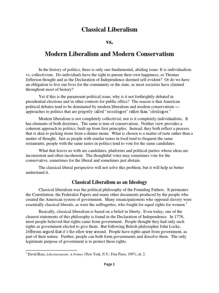 Classical Liberalism Vs Modern Liberal Conservatism | PDF | Liberalism ...