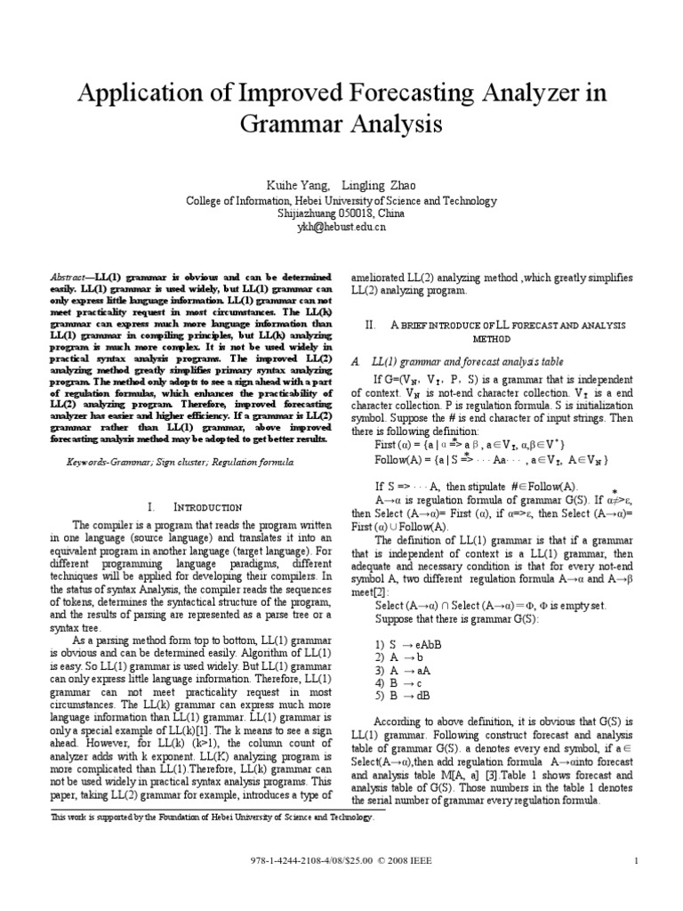 Application of Improved Forecasting Analyzer in Grammar Analysis | Download Free PDF | Parsing ...