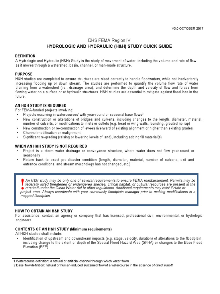 FEMA HH Study Quick Guide (Final) | PDF | Flood | Drainage Basin
