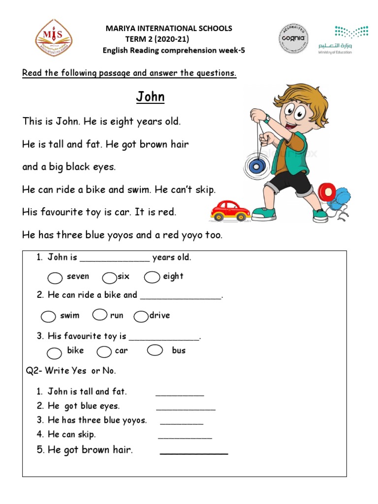 English Reading Comprehension Week 5 Term 2 | PDF | Games & Activities