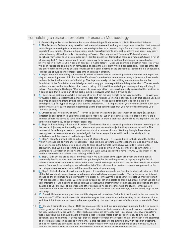 Formulation of A Research Problem | PDF | Methodology | Psychological ...
