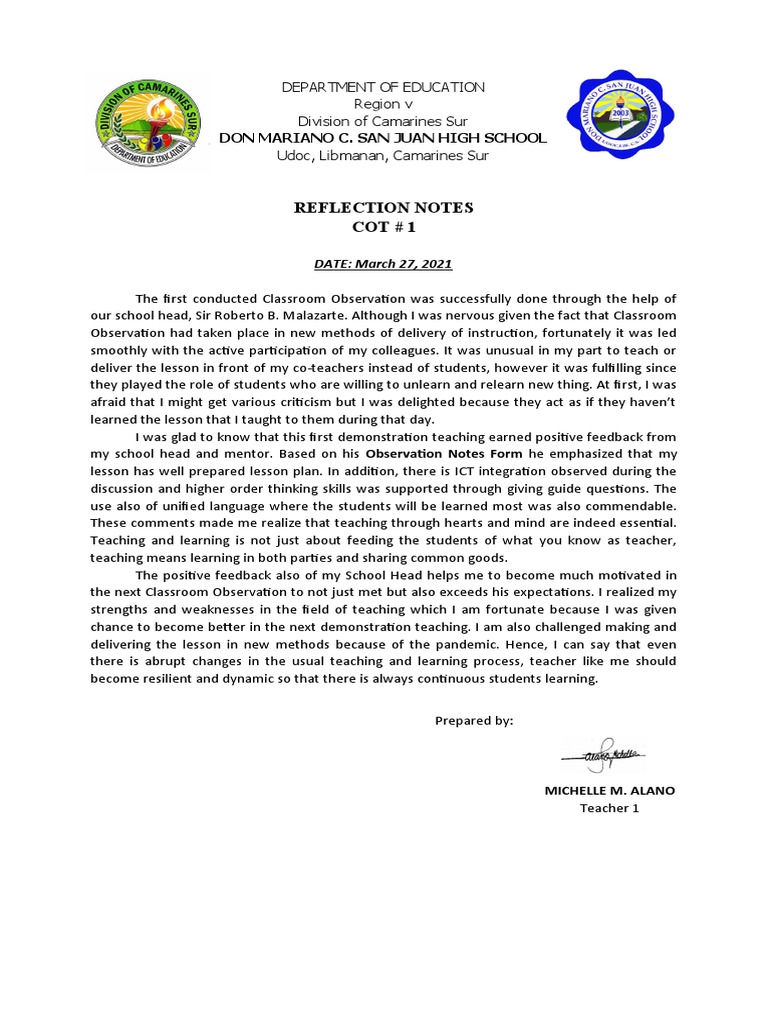Cot Reflection1 | PDF | Teachers | Educational Technology