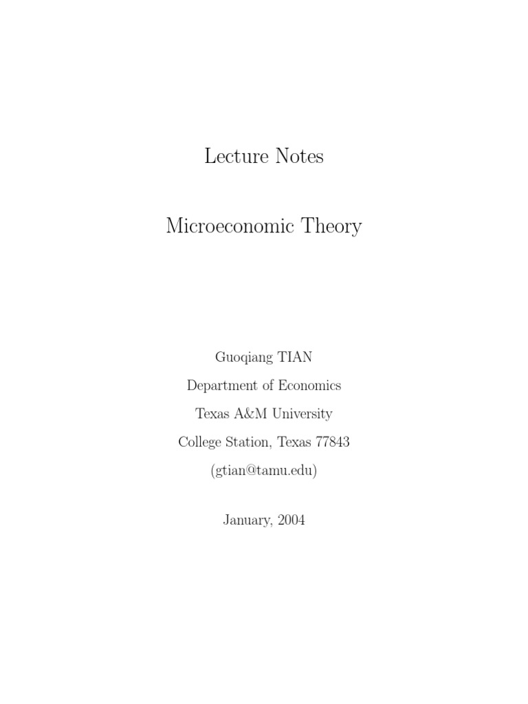 G.Tian - Microeconomic Theory | PDF | General Equilibrium Theory ...