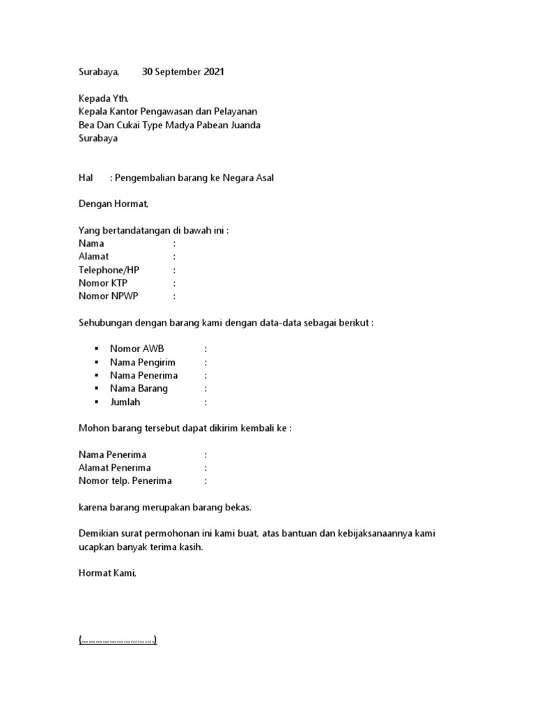 Permohonan Re Export | PDF