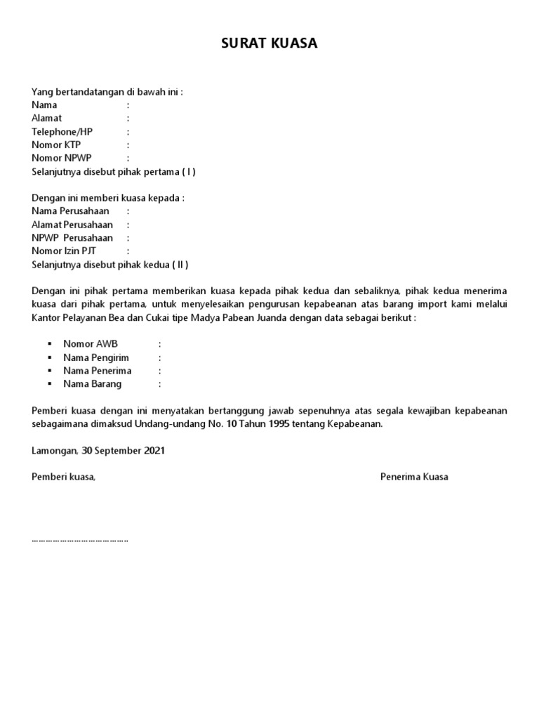 Draft Surat Kuasa Awb | PDF