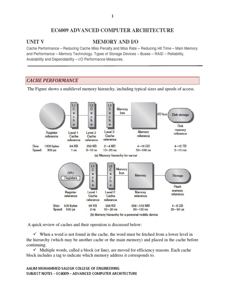 Ec6009 Advanced Computer Architecture Unit V Memory and I/O: Cache Performance | PDF | Cache ...