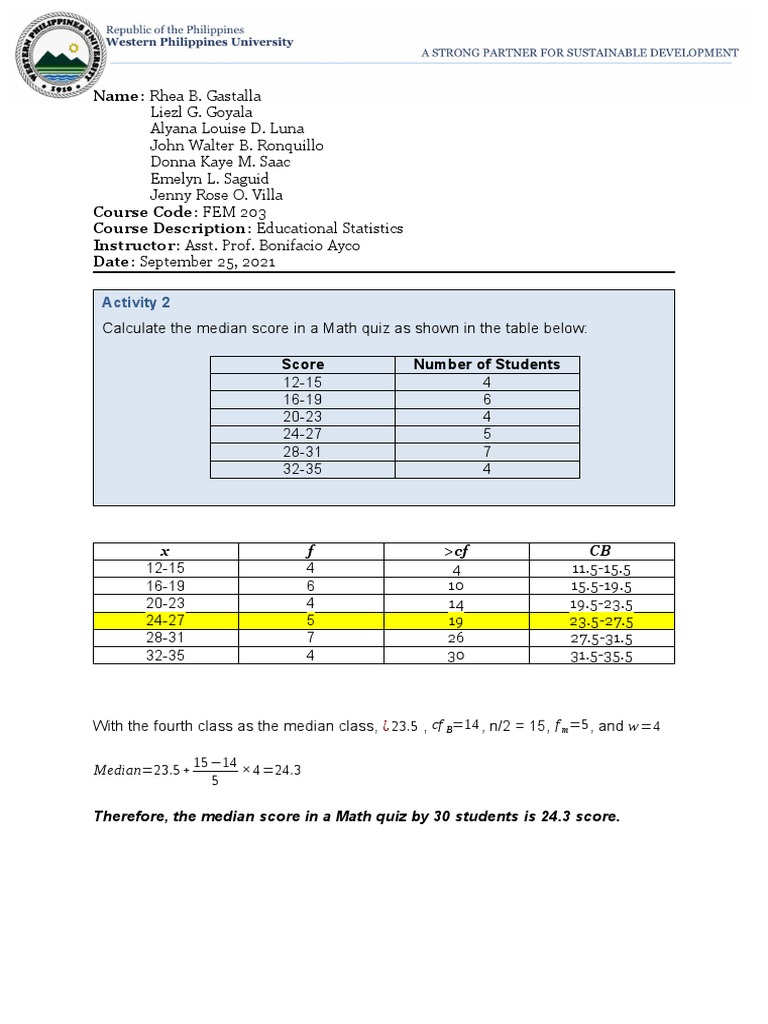 Educ. Stat .Group 3 Activity #2 | PDF | Mathematics