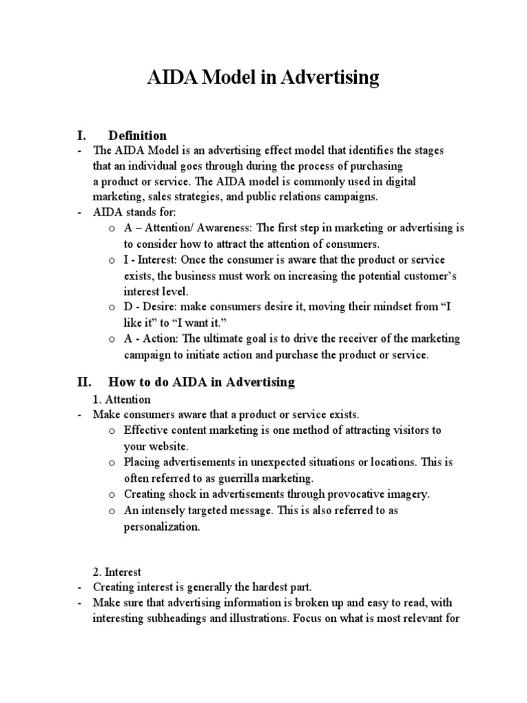 AIDA Model in Advertising | PDF | Marketing | Advertising