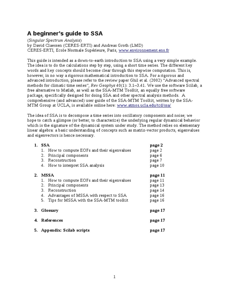 SSA Beginners Guide v9 | PDF | Eigenvalues And Eigenvectors | Principal ...