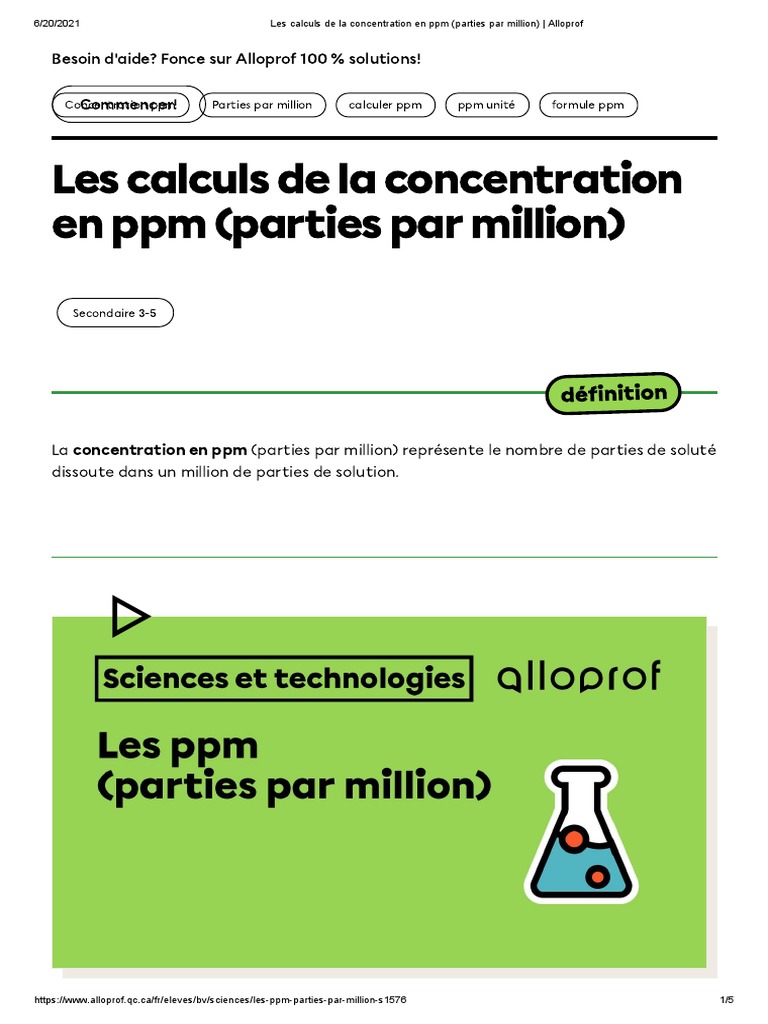Calcul de la concentration en ppm | PDF | Notation en parts-pour | Eau