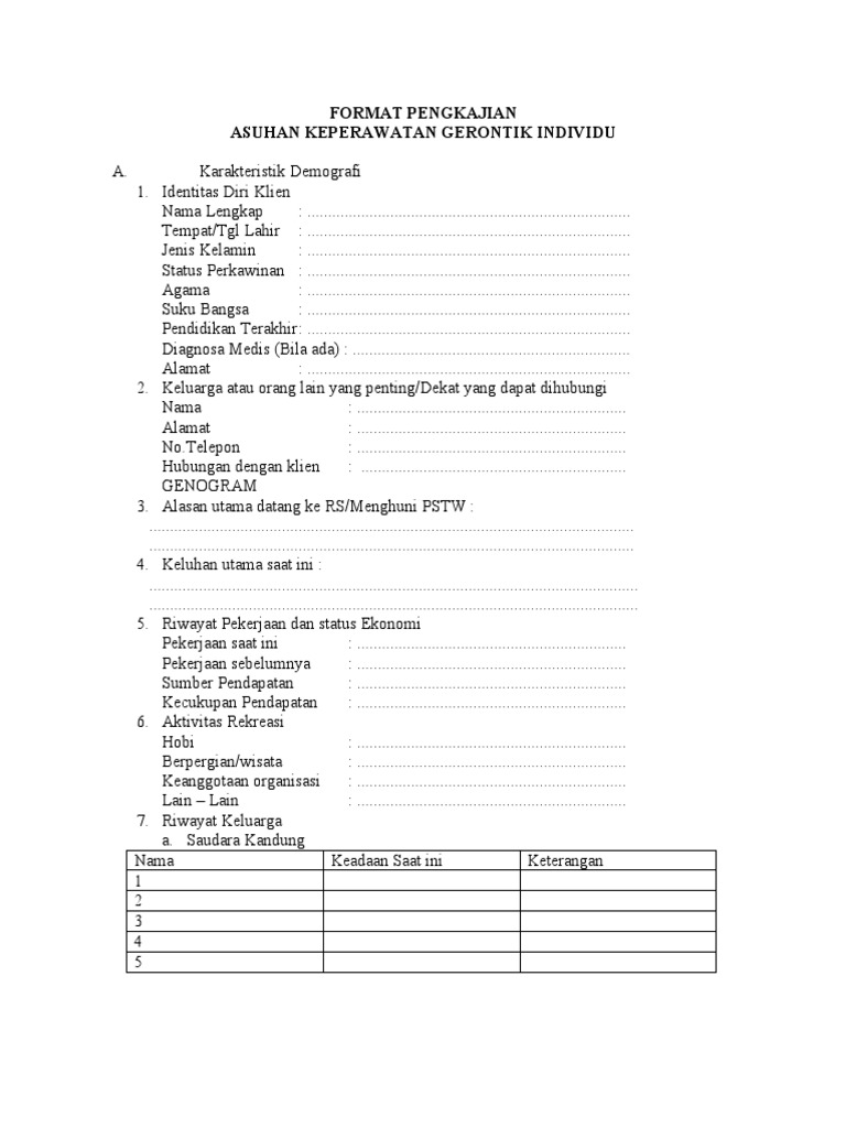 Format Pengkajian Askep Gerontik | PDF | Kesehatan Holistik