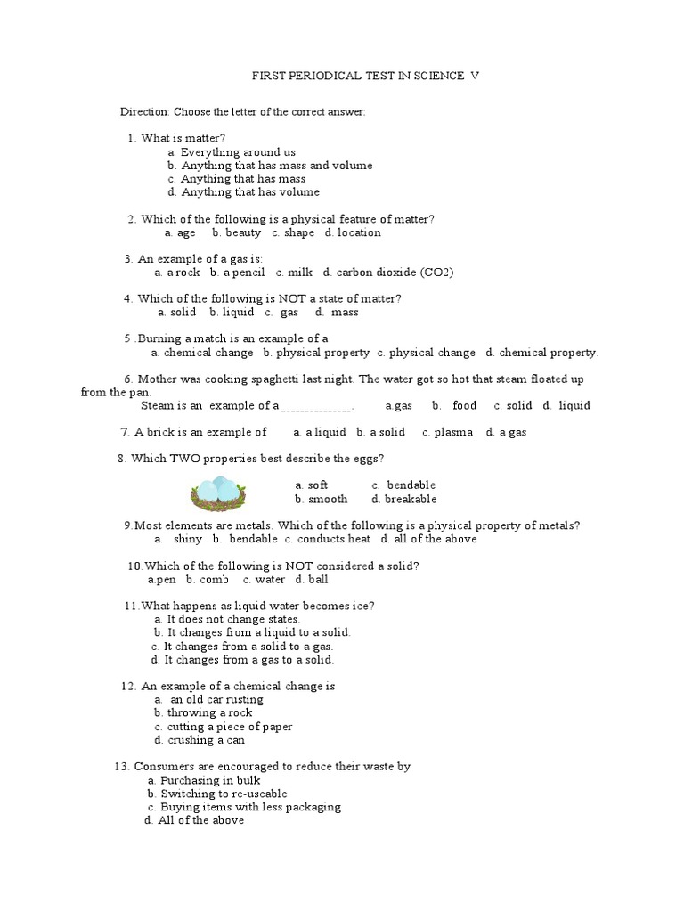 Grade 5 Science First Periodical Test | PDF | Water | Recycling