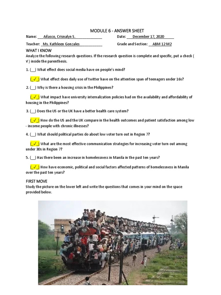What I Know: Module 6 - Answer Sheet | PDF | Social Networking Service | Facebook