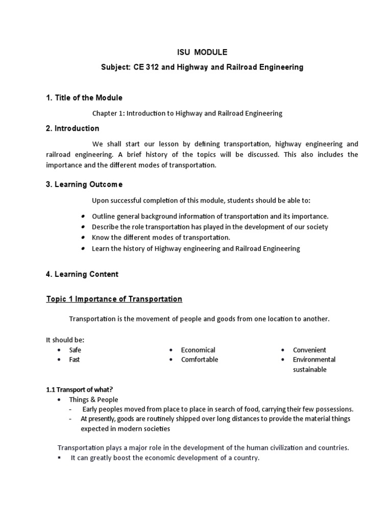 Isu Module Subject: CE 312 and Highway and Railroad Engineering | PDF ...