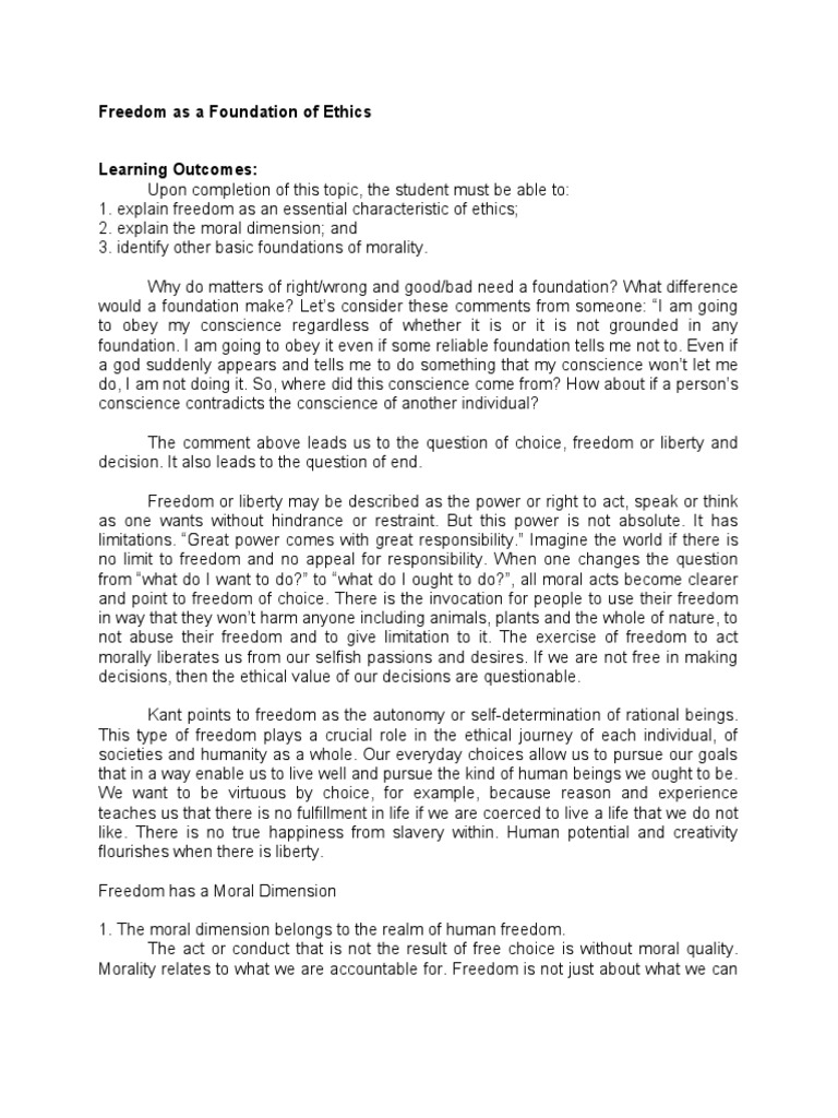 Freedom As A Foundation of Ethics | PDF | Liberty | Morality