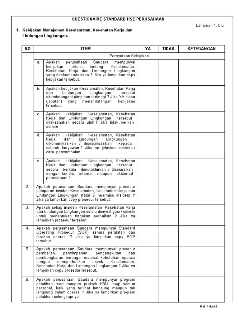 Formulir-Hse 1 | PDF