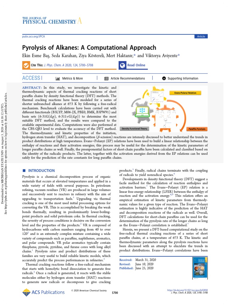 Pyrolysis of Alkanes: A Computational Approach: Access | PDF ...