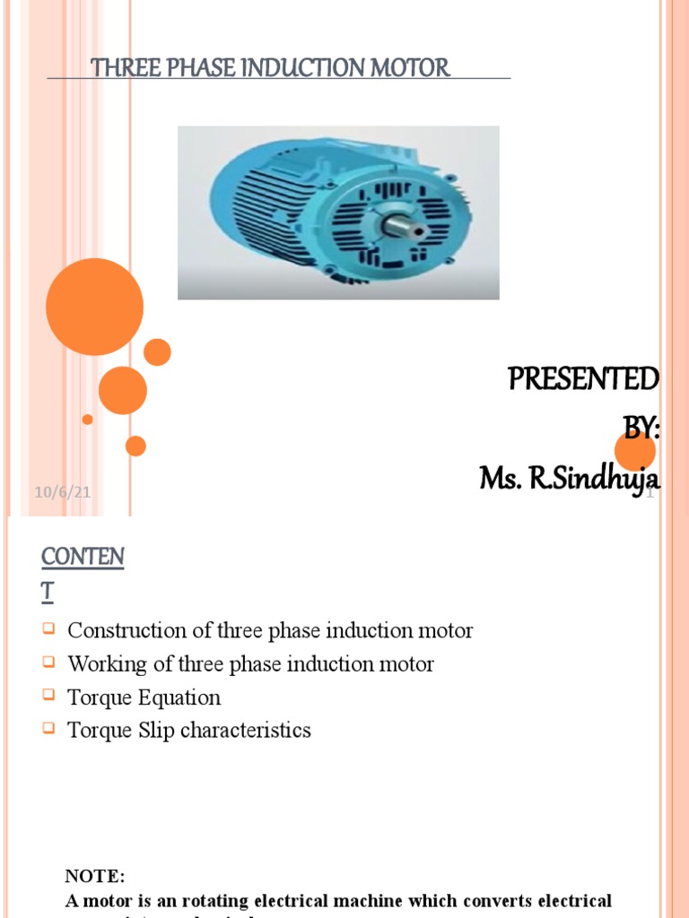 Three Phase Induction Motor: Presented BY: Ms. R.Sindhuja | PDF ...