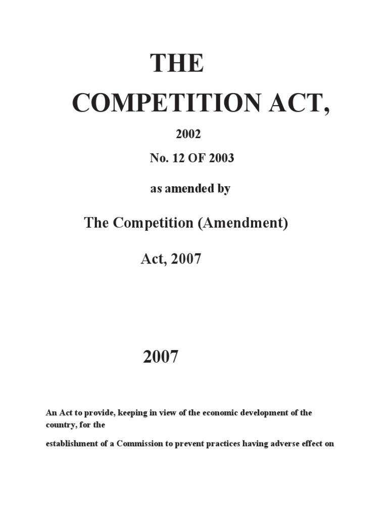The Competition (Amendment) Act, 2007 | PDF | Business | Business Law